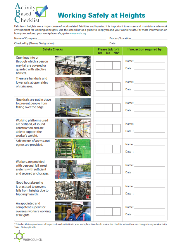 Working Safely at Heights checklists